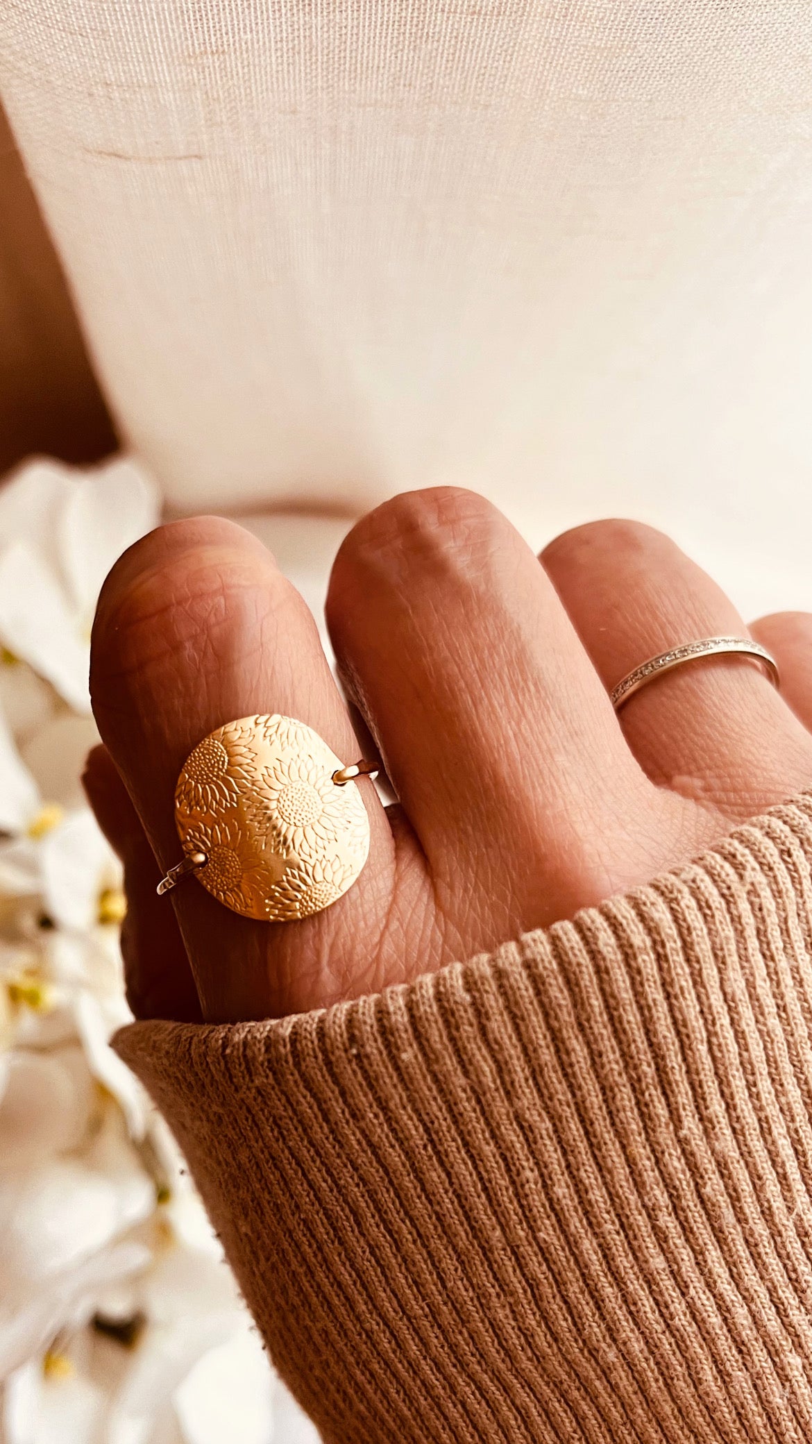Sunflower Flower Ring 5/8” – Birth Flower Statement Ring – Coco Wagner ...